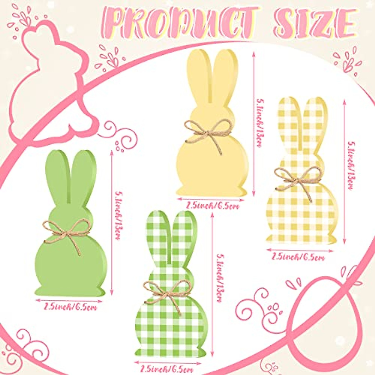 6 Pcs Easter/Spring Bunny Table Wooden Signs Bunny/Flower Shaped Easter Decor Wood Bunny Easter Office Decorations Farmhouse Wooden Decor Rabbit/Flower Shape Spring Decor with Rope (Stand Style)