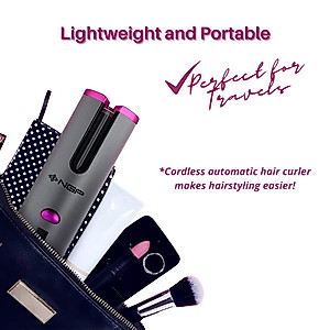 NGP Automatic Hair Curler, Cordless Auto Hair Curler with 6 Temps & Timers & LCD Display, Portable Wireless Hair Curler, Rechargeable, Self-Hair Curling Iron for Lasting Shiny Curls