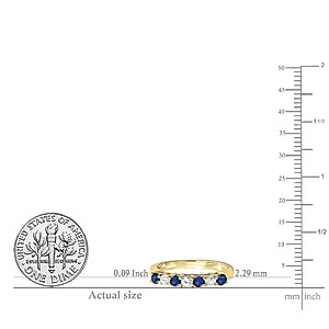 Dazzlingrock Collection 2.5mm Each Round Blue Sapphire & White Diamond 7 Stone Stackable Wedding Band for Women in 14K Yellow Gold, Size 6
