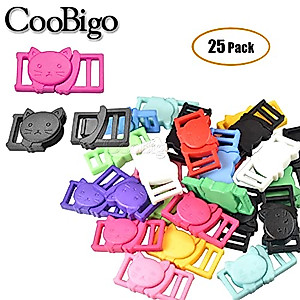 CooBigo 25pcs 3/8" (11mm) Cat-Head Plastic Safty Breakaway Buckles for Bra Cat Dog Collar Paracord FLC124(Mix-s)