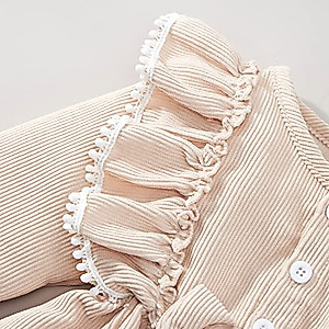 BOBORA Toddler Girl Fall Dress Kid Solid Corduroy Ruffle Long Sleeve Princess Dress Winter Outfit Little Girl Casual Clothes(Beige, 12-18M)