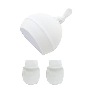 Newborn Baby Hat and Mittens Set, Newborn Hospital Hat/Beanies with Knot & No Scratch Mittens for 0-6 Months (HNYY16) Multicolor