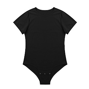 renvena Mens Press Button Crotch Shirt Bodysuit Short Sleeve Leotard Undershirt Romper Black 4X-Large