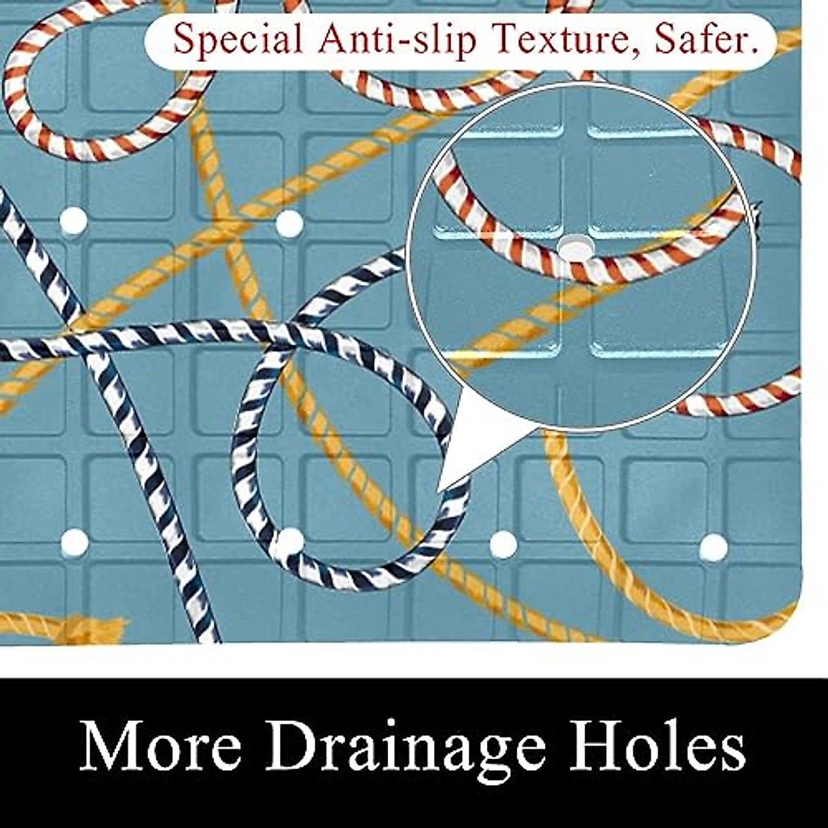 Bath Tub Shower Mat - Anti-Slip PVC Material 15.1x26.8 in, Gentle Cushioning Quick Drying Suction Cups Reliable Solution - Vintage Rope Pattern Non-Slip Floor Mat