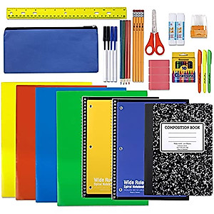 45 Piece School Supply Kit Grades K-12 - School Essentials Includes Folders Notebooks Pencils Pens and Much More!
