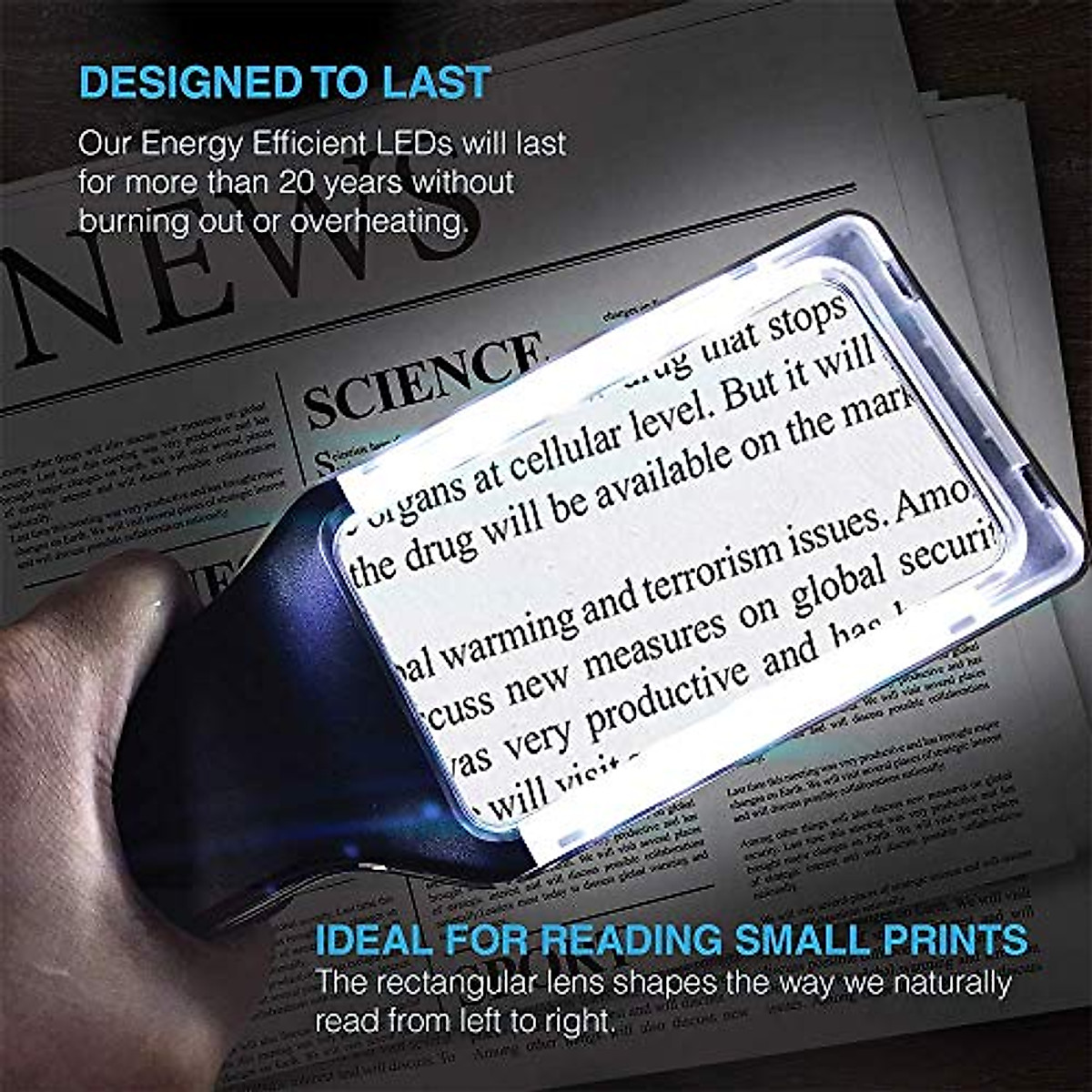 4X Large Magnifying Glass with [10 Anti-Glare & Fully Dimmable LEDs]-Evenly Lit Viewing Area-The Best Lighted Magnifier for Reading Small Fonts, Low Vision Seniors, Macular Degeneration, Inspection