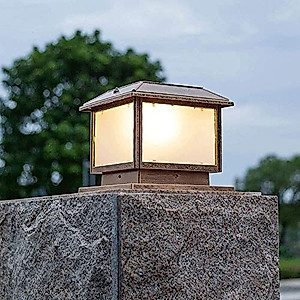 CZLZY European Retro Style Aluminum Square Pillar Lamp Solar LED Post Light Outdoor Waterproof Column Light Glass Lampshade Villa Courtyard Wall Decoration Landscape Light