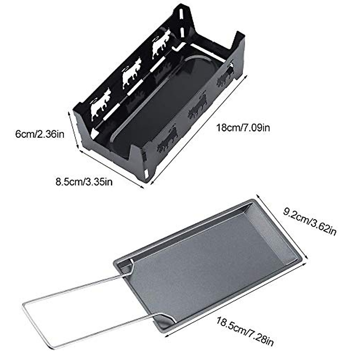 Cheese Raclette Set, Portable Candlelight Raclette Pan Foldable Non-Stick Rotaster Baking Tray Stove Set with Spatula Home Kitchen Grilling Tool