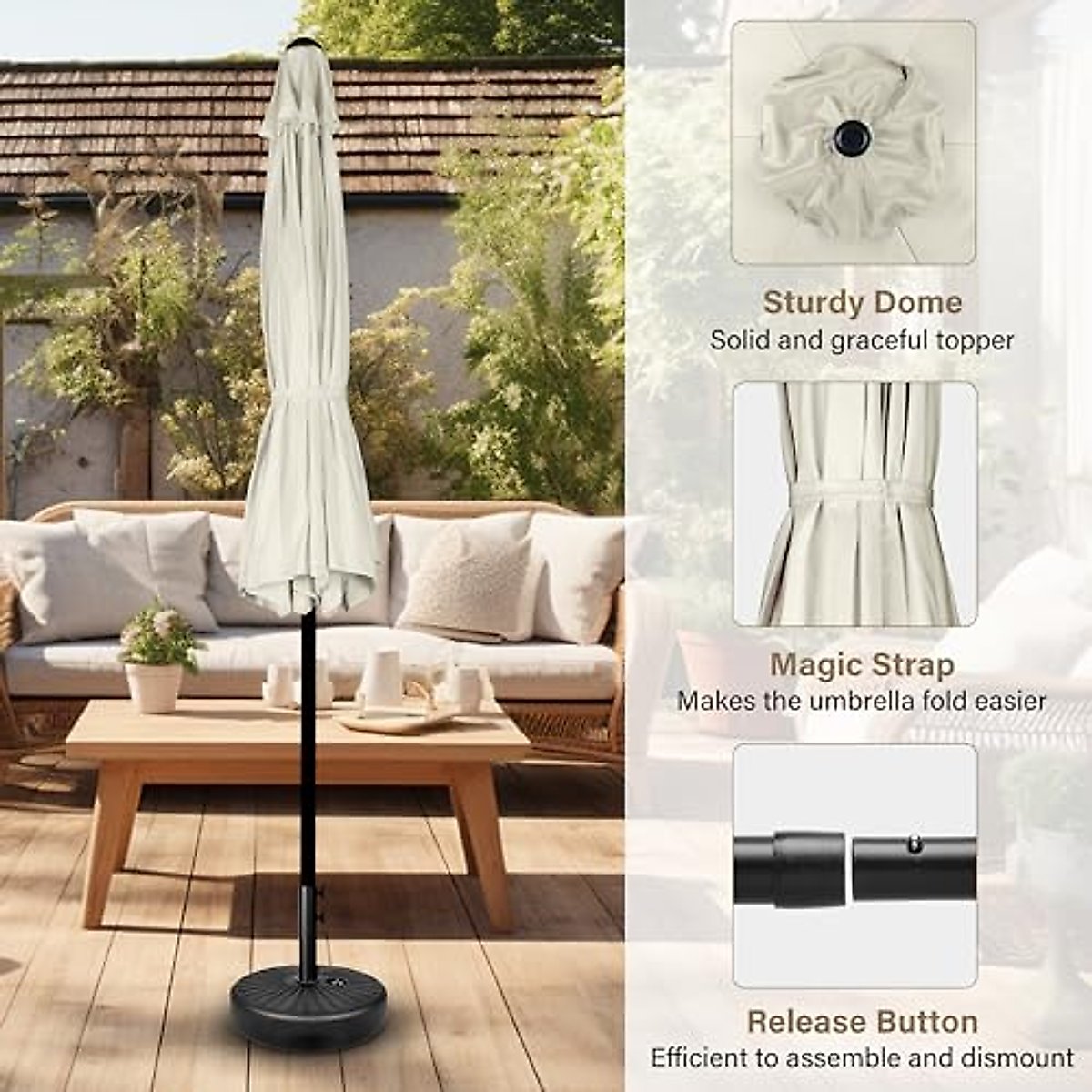 Simple Deluxe 7.5ft Patio Umbrella Outdoor Table Market Yard Umbrella with Push Button Tilt/Crank, 6 Sturdy Ribs for Garden, Deck, Backyard, Pool, Beige