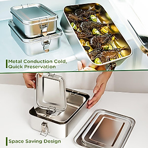 SUTETLW 304 Stainless Steel Bento Box 3 Pack Stainless Steel Containers With Lids 2400/1400/850ml,Leak-Proof & Stackable Storage Stainless Steel Food Storage Containers for Soup Salad Leftover