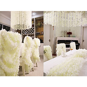 LUSHIDI 32.8Ft Artificial Silk Wisteria Vine Hanging Flowers Garland Home Outdoor Wedding Arch Garden Wall Decor,Pack of 10 (Off White)