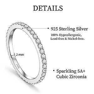 SEVENWELL 925 Sterling Silver Wedding Bands for Women CZ Simulated Diamond Stackable Engagement Eternity Ring Size