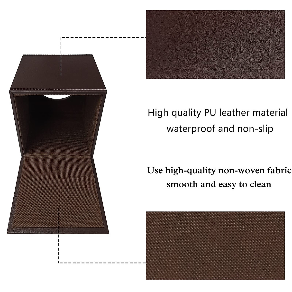 RHCSZ Stylish PU Leather Tissue Box Holder, Square Napkin Holder Pumping Paper Case Dispenser, Facial Tissue Holder with Magnetic Bottom for Home Office (Brown)