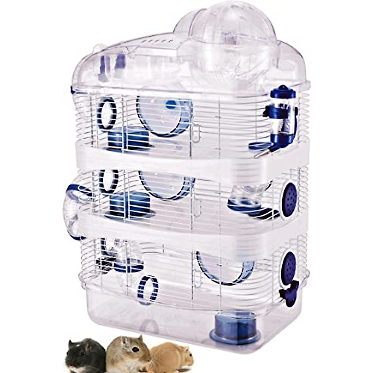 4-Levels Hamster Mice Mouse Cage with Large Top Exercise Ball 25" Height (Blue)