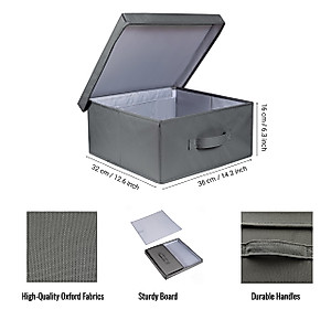 Augfox 2 Pack Stackable Storage Bins - Fabric Storage Bins with Lid for DVD Storage, Versatile and Stylish Closet Organizers and Storage (Black, 14.2" L x 12.6" W x 6.3" H)