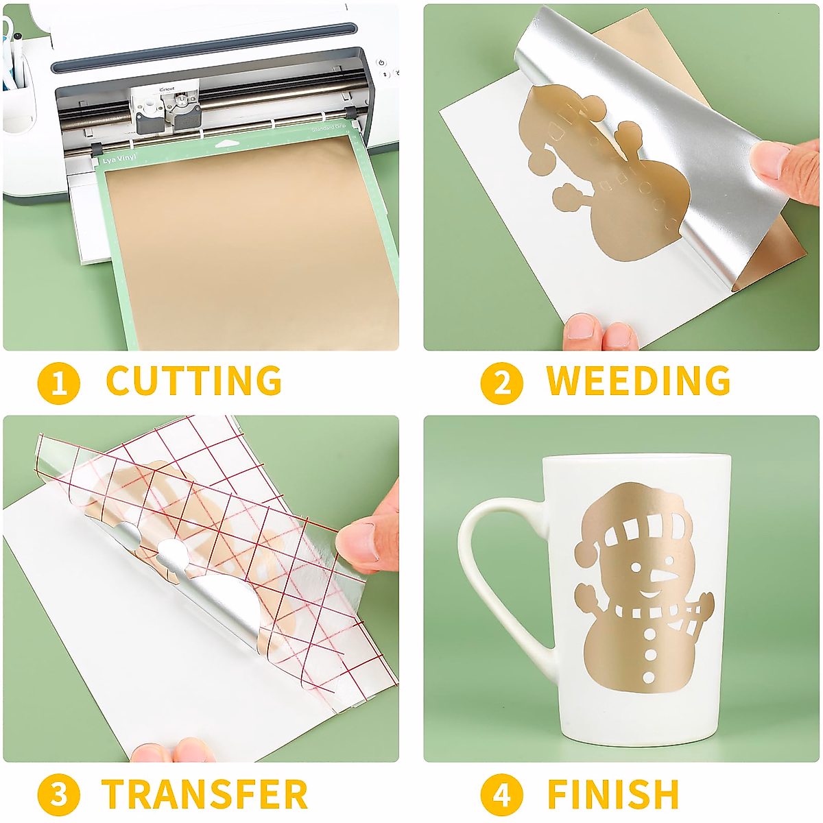 Lya Vinyl Champagne Gold Permanent Adhesive Vinyl,12" x12ft Matte Metallic Vinyl Roll for Home Decoration,Mug, Cup, Windows, Ceramics, Party Decoration