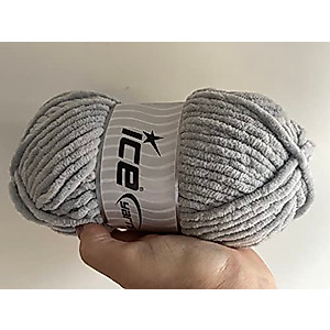 Grey Velvet Chenille Yarn - Bulky 100 Gram (3.53 Ounces) 100 Meters (109 Yards)