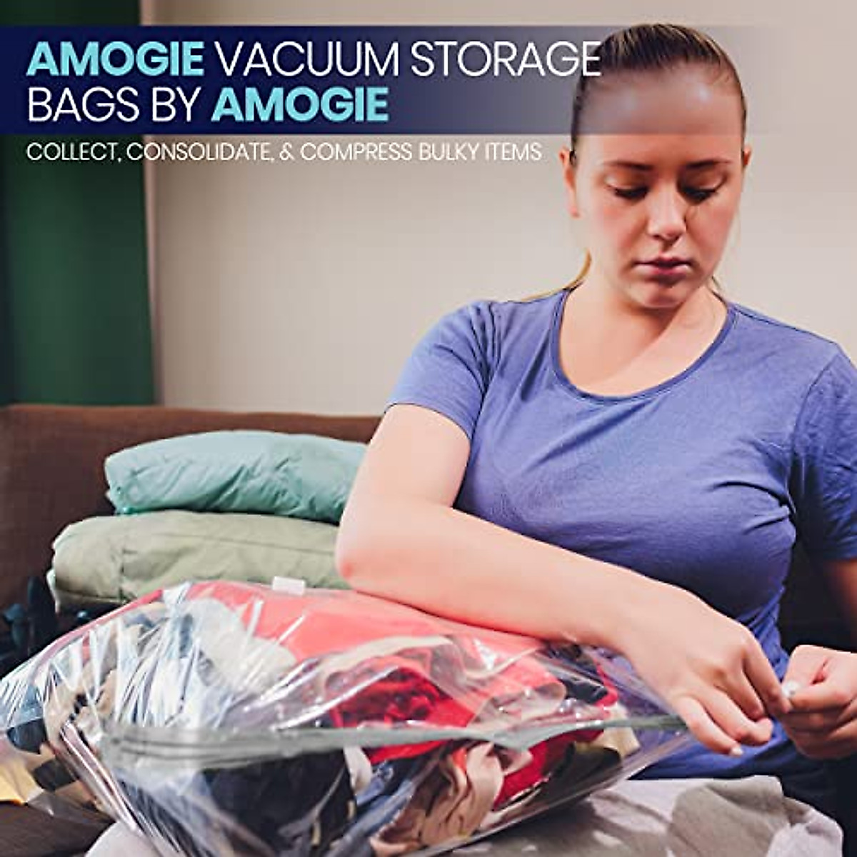 Space Saver Vacuum Storage Bags – 4 Jumbo Vacuum Sealer Bags for Bedding, Clothes, Curtains – 31.4 x 39.3 in. Vacuum Seal Bags for Moving, Travel and Organization Accessories by Amogie