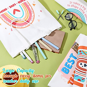 Amylove 8 Pcs Teacher Appreciation Gifts Canvas Tote Bags Bulk Thank You Teacher Bag Rainbow Inspirational Handbag(Classic)