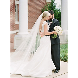 Wedding Veil Bridal Comb Veils Lace Appliques Long Ribbon Edge Cathedral Gift Length 118inch White Hair Pins Barrettes Gift Headband