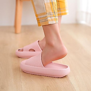 Pumi-geous Womens Slides sandals And Mens Cloud Slippers Comfort Thicken Sole EVA Non Slip Sandals For Bathroom Indoor&Outdoor, Black, 5.5-6.5 Women/5-6 Men