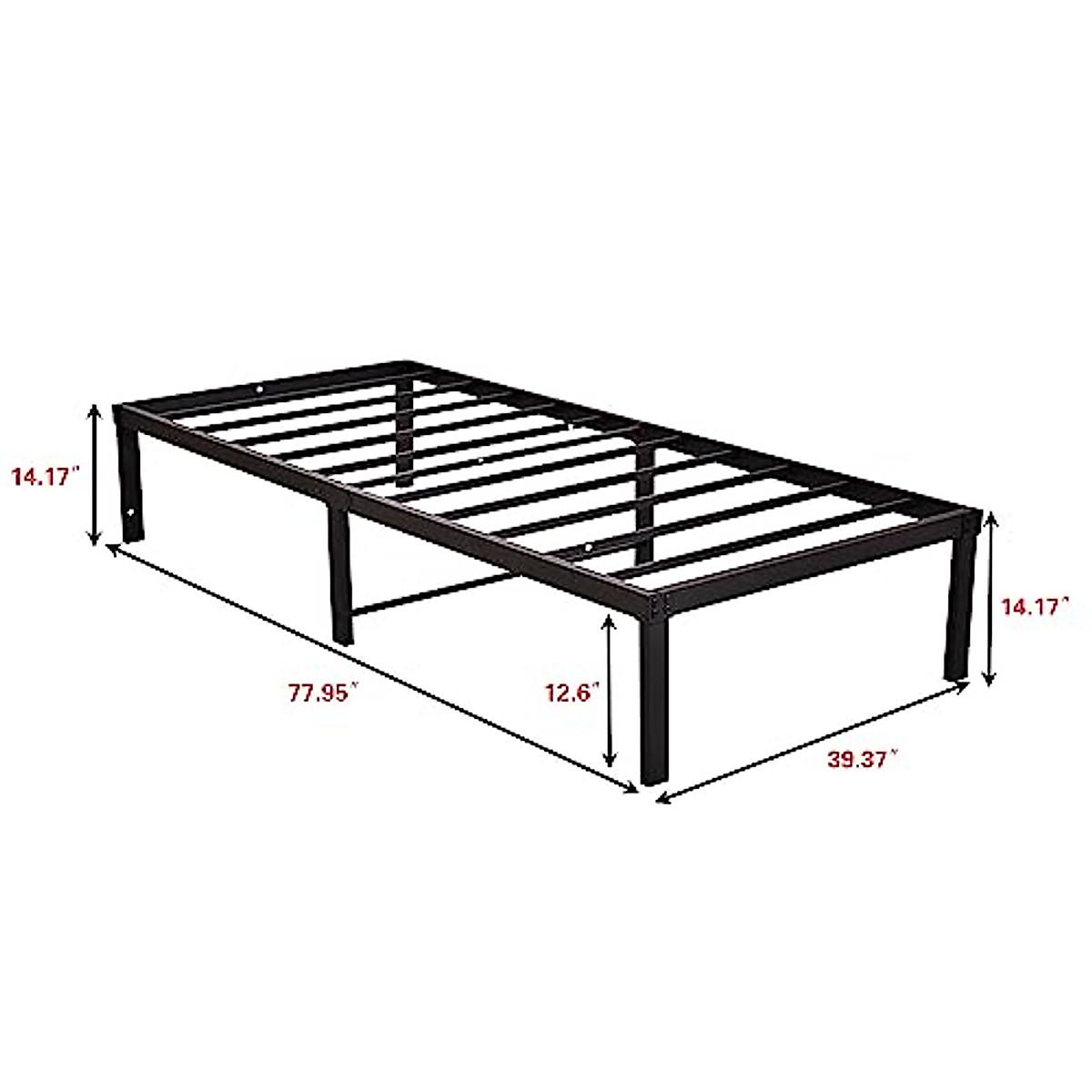 JUISSANO 14 Inch Twin Bed Frames, Metal Platform Bed Frame Twin Size, Mattress Support, No Box Spring Needed, Black