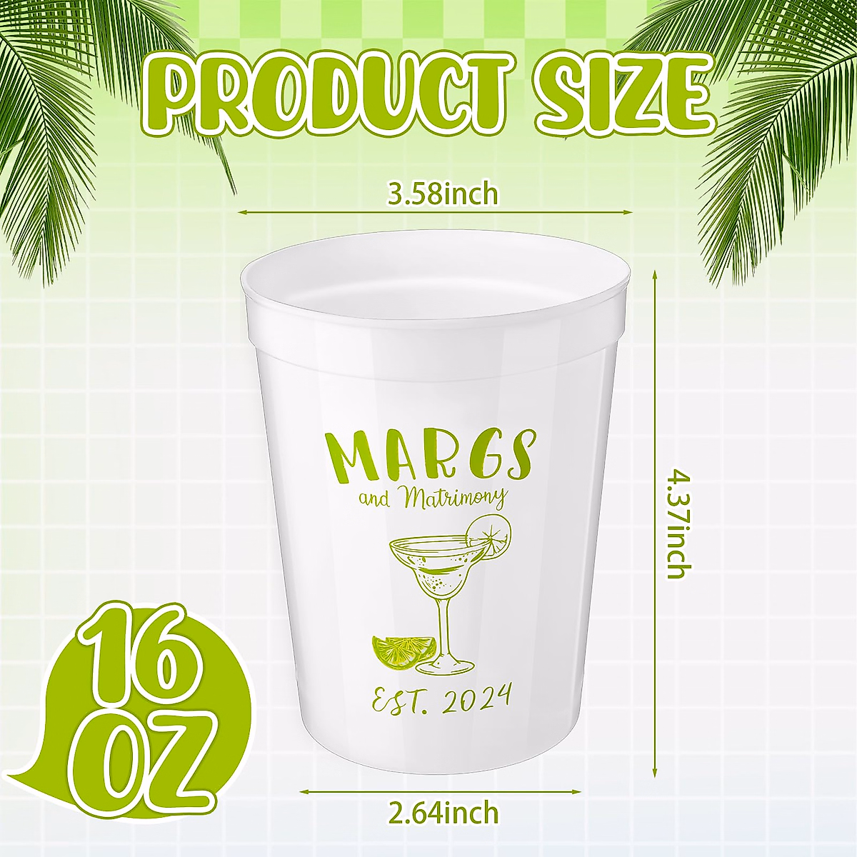 Skyley 12 Pcs Margs and Matrimony Bachelorette Party Plastic Cup 16oz Margarita Bridesmaid Cup Cocktail Wine Themed Reusable Bachlorette Cup Bridal Shower Wedding Cinco De Mayo Decoration Supplies