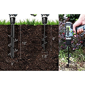 2 Pack Auger Drill Bit for Planting 3"x12" and 1.6"x9" Spiral Drill for Planting Flower Garden Auger Hex Drive Drill, Hole Digger Auger Set for 3/8” Hex Drive Drill