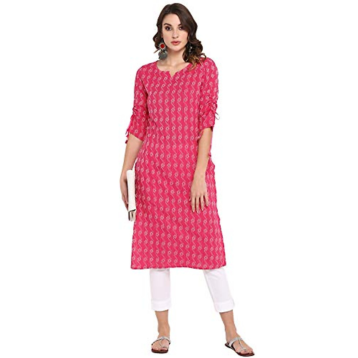 Janasya Indian Women's Pink Pure Cotton Kurta(JNE3405-KR-S)