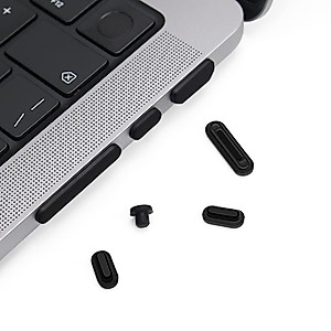 ProElife 7 Pcs Anti Dust Dirt Plug Cups Set for 2023-2021 MacBook Pro 14.2 inch 16.2 inch M3 M2 M1 Pro/Max (Model: A2779/A2442/A2780/A2485) Accessory Silicone Anti Dirt Protective Cover (Black)