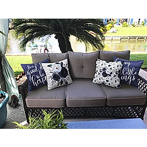 Merrycolor Set of 4 Outdoor/Indoor Pillow Covers 18x18 Waterproof Navy Blue and White Floral Decorative Pillow Covers Outdoor Pillows for Patio Furniture