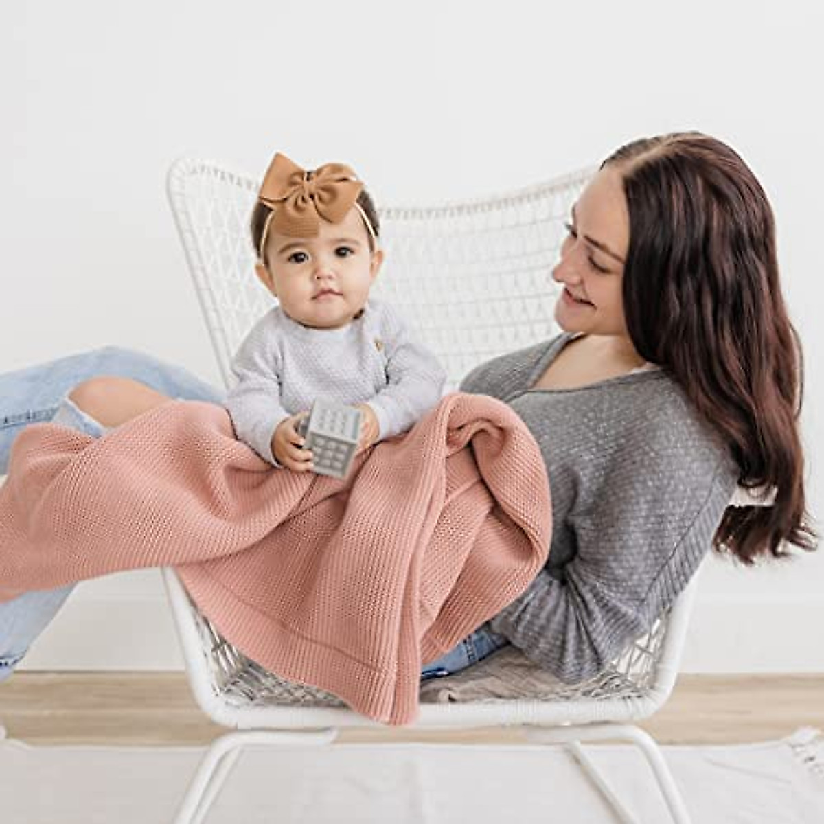 Natemia Knitted Baby Receiving Blanket, Ultra Soft Organic Cotton 30”x 40” Stroller and Nap Time Toddler Blanket
