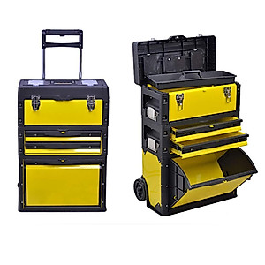 YGCBL Multifunction Portable Hand Trucks,Trolleytool Trolley Cart 3-Tier Drawer Type Organizer Multifunction Combined Pull Rod Toolbox, Bearing 80Kg, 520X320X730Mm,Black+Yellow