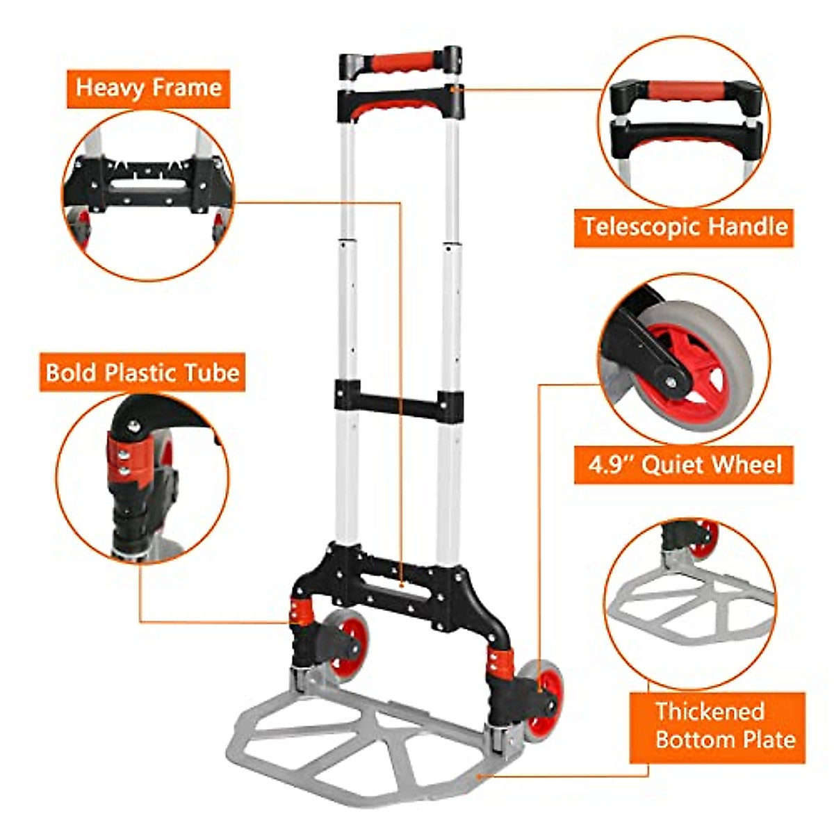 JXUFDHO Folding Hand Truck Portable Folding Dolly, Foldable Hand Truck Portable Dolly Cart Trolley Luggage Cart for Moving Home, Auto, Office,Travel Use, 180 lbs Capacity Aluminium