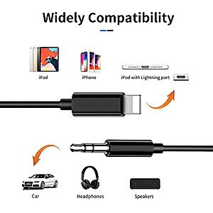 (Apple MFi Certified) iPhone AUX Cord for iPhone,Lightning to 1/8 Inch Audio Cable,3.3ft, Headphone Jack Adapter Male Aux Stereo Audio Cable Compatible for iPhone 14/13/12/11/XR/X/8/7 (Black)