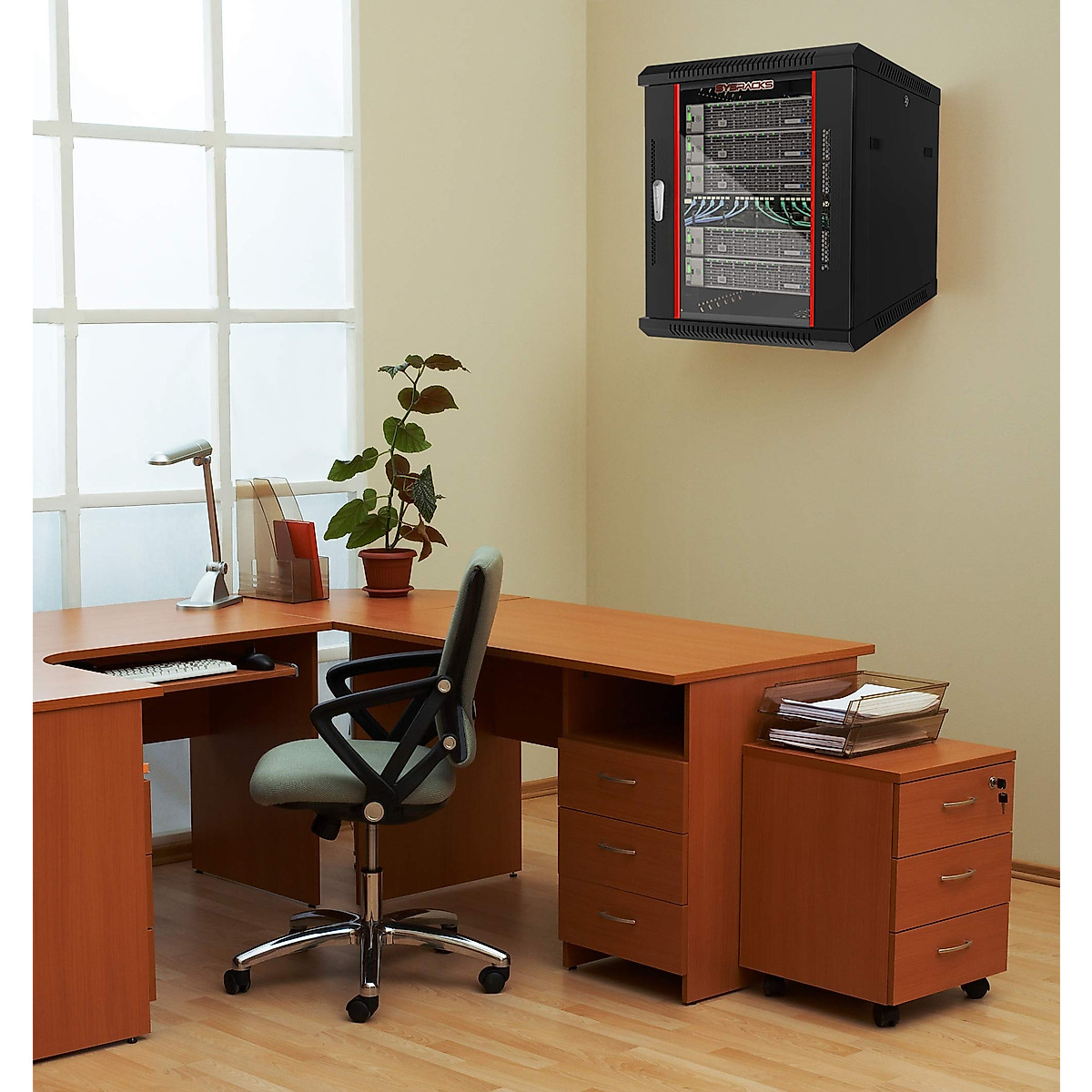 Sysracks - 12U - Server Rack - Wall Mount Rack - Locking Cabinet for Network - Electronics - Security - Audio - Video - AV Equipment - Data Rack - Legs/Power Strip/Shelf/Fan - 18-Inch Deep