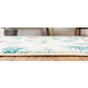 Unique Loom Positano Collection Coastal Modern Bright Colors Fish Beige Area Rug (5' x 8')