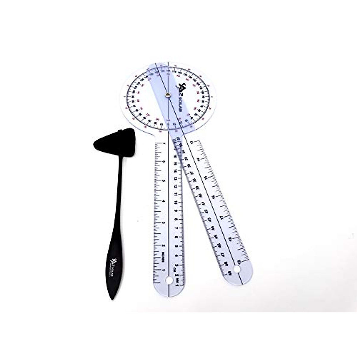 Plastic 12" Goniometer 360 Degree ISOM Physical Therapy Angle Protractor Ruler W/Bonus Fluoride Black Coated Reflex Hammer