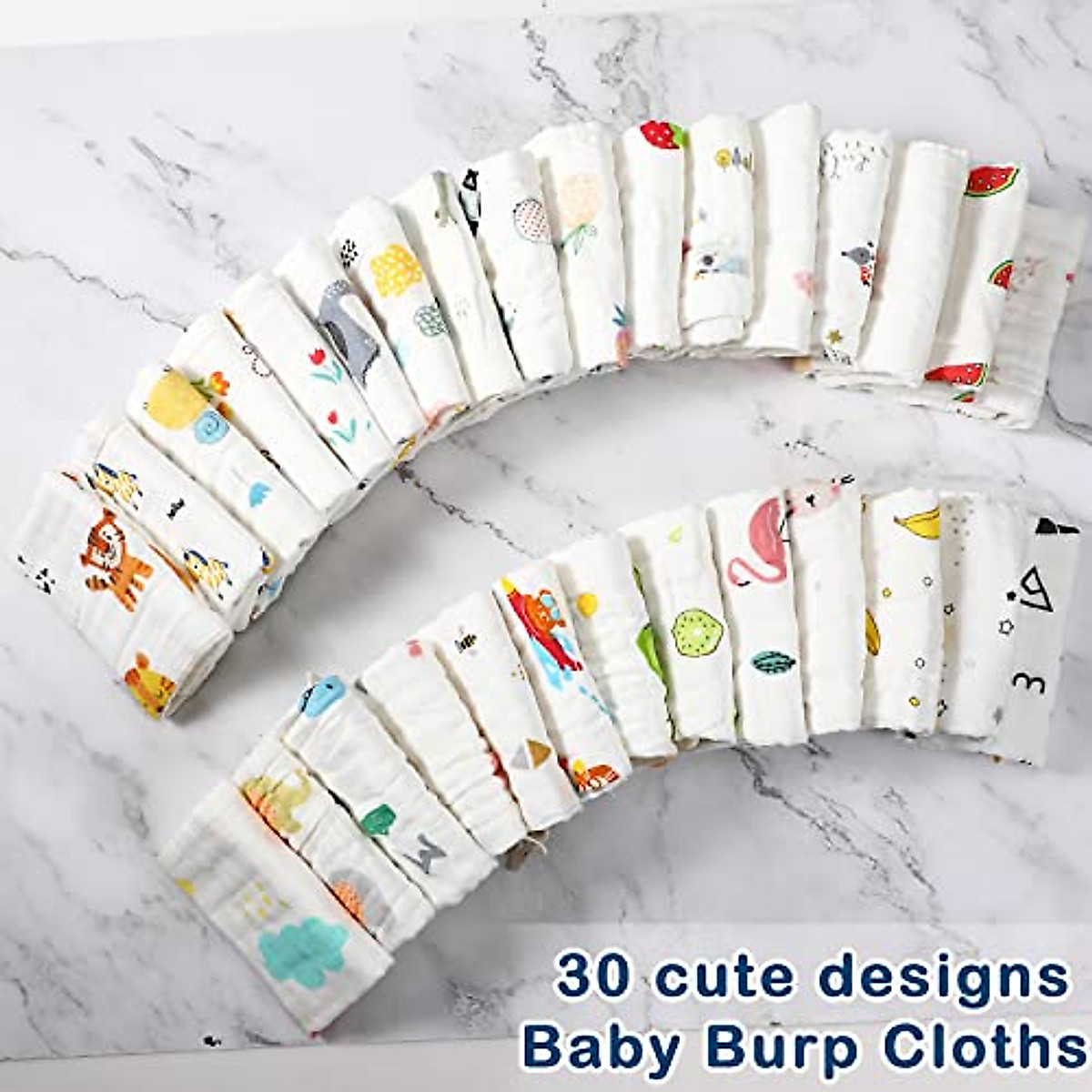 Kenning 30 Pieces Muslin Baby Washcloths for Newborn 10”x10” Soft Absorbent Muslin Burp Cloths Wash Clothes Baby Face Towels for Toddler Boy Girl Shower Gift Baby Registry