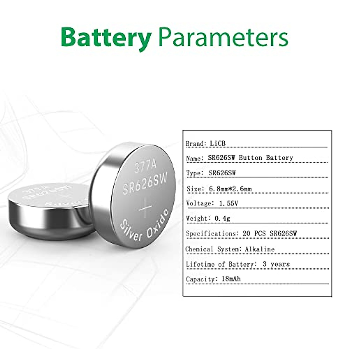 LiCB 20 Pack SR626SW 377 626 Watch Battery 1.5V Button Cell Batteries