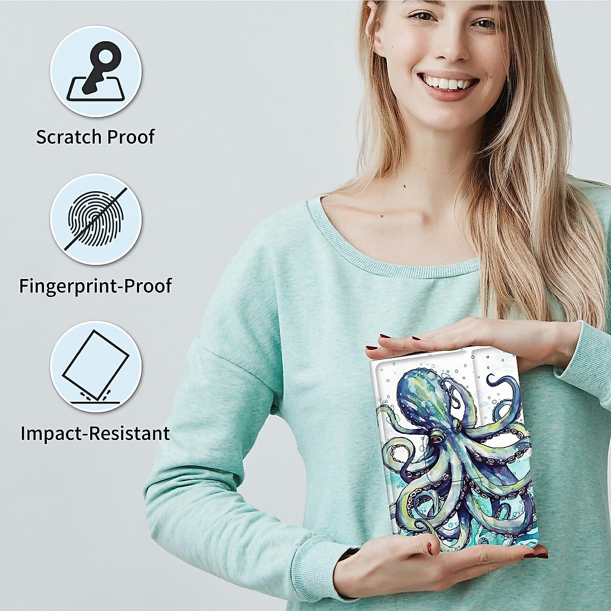 HEAKIERG Universal Tablet Case for New Kobo Libra 2 7" 2021 & 6" Kobo Clara 2E 2022, Lightweight Flip Stand and Adjustable Protective Cover Case for 6"-7" Tablet, Octopus