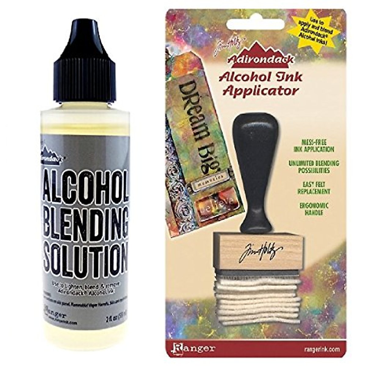 Ranger Adirondack Alcohol Blending Solution, 2-Ounce and Applicator, Stamp Handle and Felt Applicator + Solution.