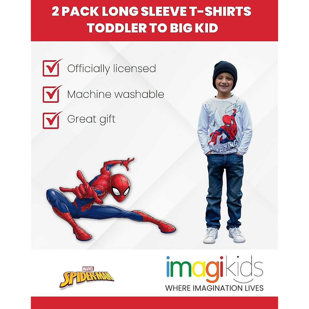 Marvel Avengers Spider-Man Toddler Boys 2 Pack Long Sleeve Graphic T-Shirts Gray/White 4T