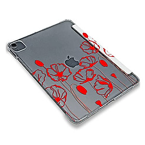 Cute Poppy Red Flower Floral case Compatible with iPad Mini Air Pro 7.9 8.3 9.7 10.2 10.9 11 12.9 inch Pattern Cover New 2022 2021 Trifold Stand 3 4 5 6 7 8 9 Generation 525 (9.7" 5/6 gen)