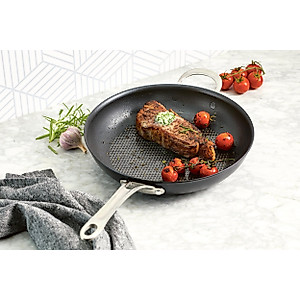 Anolon X SearTech Aluminum Nonstick Frying Pan with Helper Handle, 12-inch, Super Dark Gray