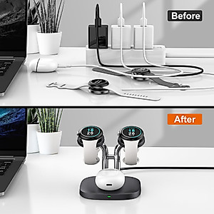 Swanscout Dual Watch Charger for Pixel Watch Only, 2 in 1 Wireless Charger Stand for Google Pixel Watch, Charging Dock Station for Pixel Buds Pro (Not for Pixel Watch 2)