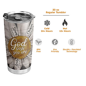 20oz Daisy Flower Faith Tumbler, God Says You Are, Religious, Christian Gifts, Coffee Thermos for Women, Stainless Steel Double Wall Vacuum Insulated Coffee Mug, Travel Cup with Lid