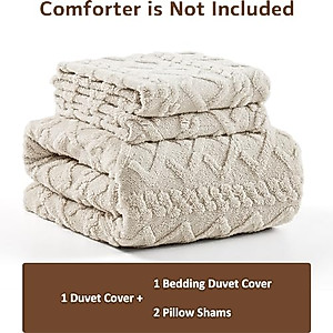 Topcee Beige Duvet Cover King Size-Tufted King Duvet Cover Set-Extremely Fluffy Soft Plush, 3 Pieces with Zipper Closure (1 Bedding Duvet Cover 104x90 inches and 2 Pillow Shams)