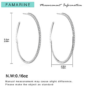 925 Sterling Silver 18K White Gold Plated Open C Hoops Earrings 2", Crystal Rhinestone Earring for Women