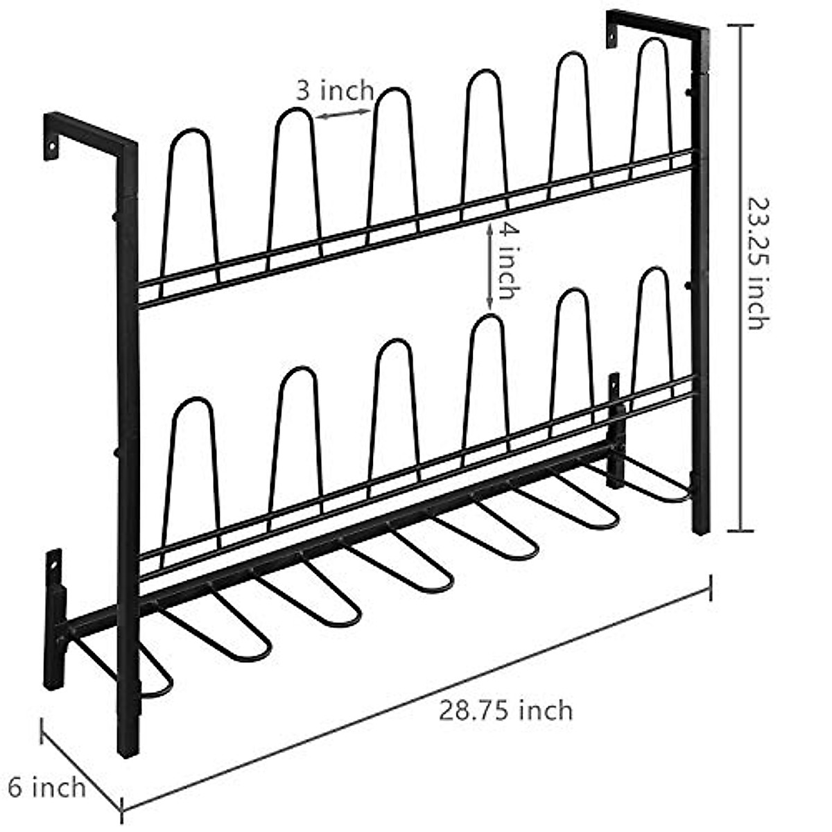 MyGift Premium Black Metal Hanging Wall Shoe Rack for Walk in Closet, Mudroom and Entryway, Wall Mounted Space Saving Boot and Shoe Rack Organizer, Holds 9 Pairs